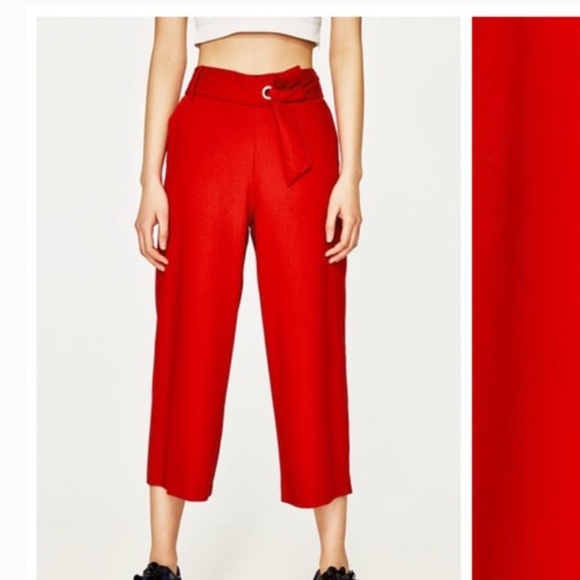 Zara | Pants & Jumpsuits | Zara Red Wide Leg Trousers | Poshmark